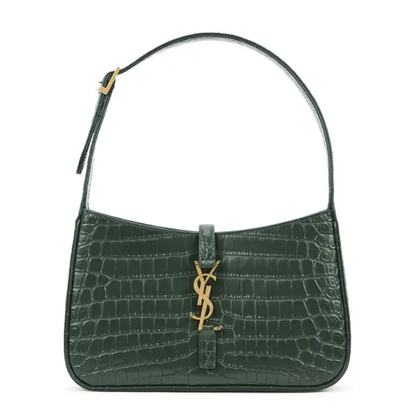 Saint Laurent Le 5 à 7 Green Crocodile-Effect Leather